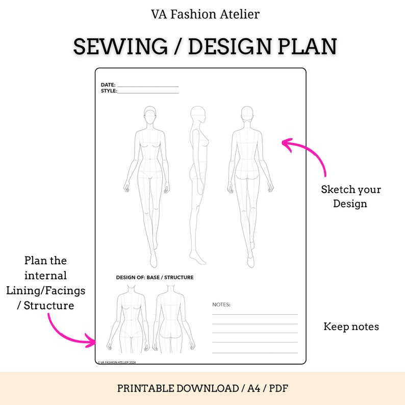Sewing Design Plan - Fashion Design Templates - Sketch Details Planner ...