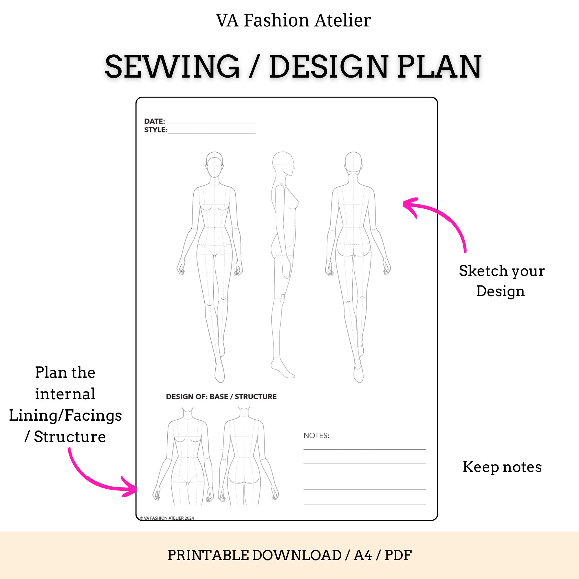 Sewing Design Plan - Fashion Design Templates - Sketch Details Planner ...