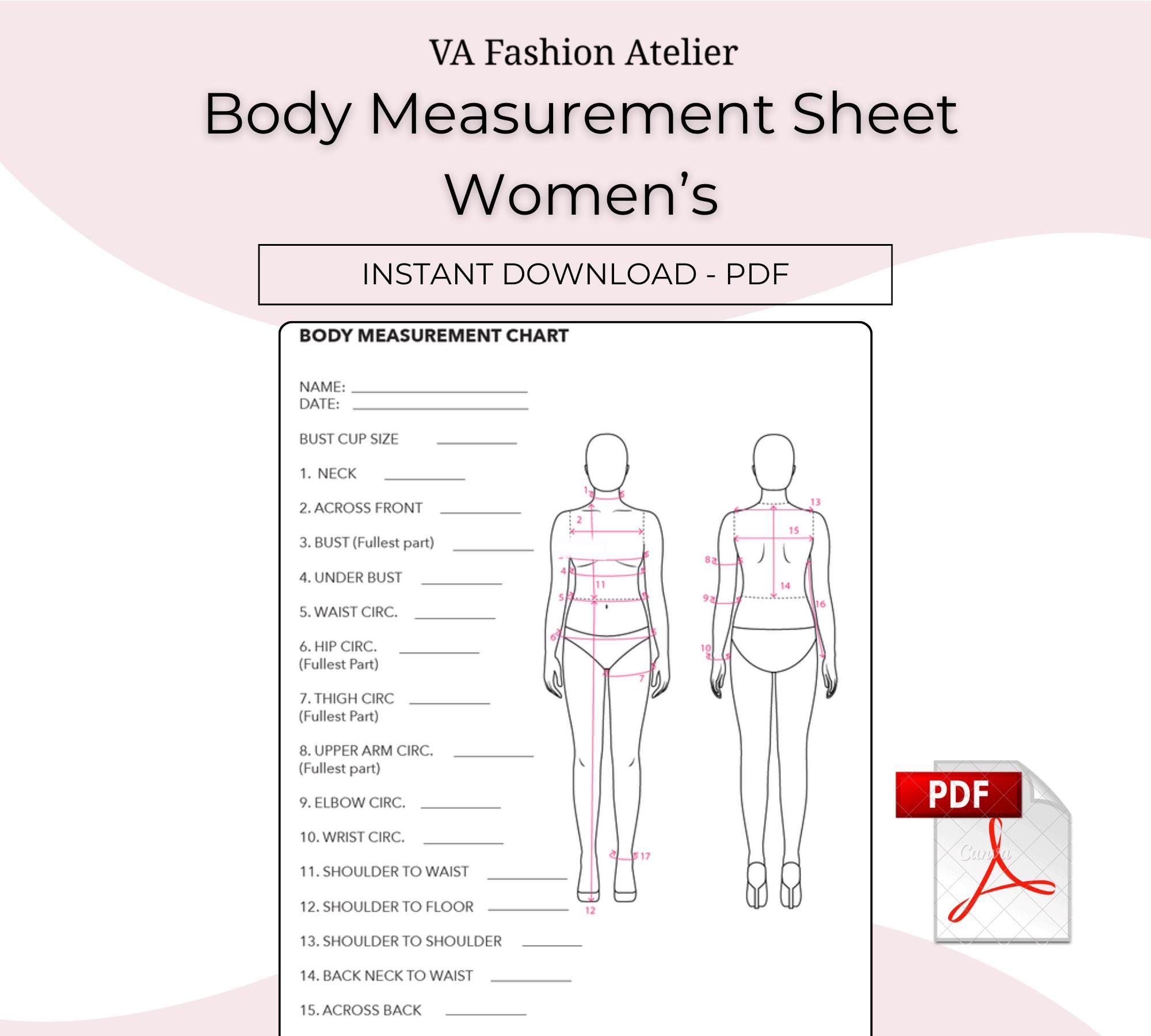 Women's Body Measurement Sheet - Fashion Sewing Measurement Sheet ...