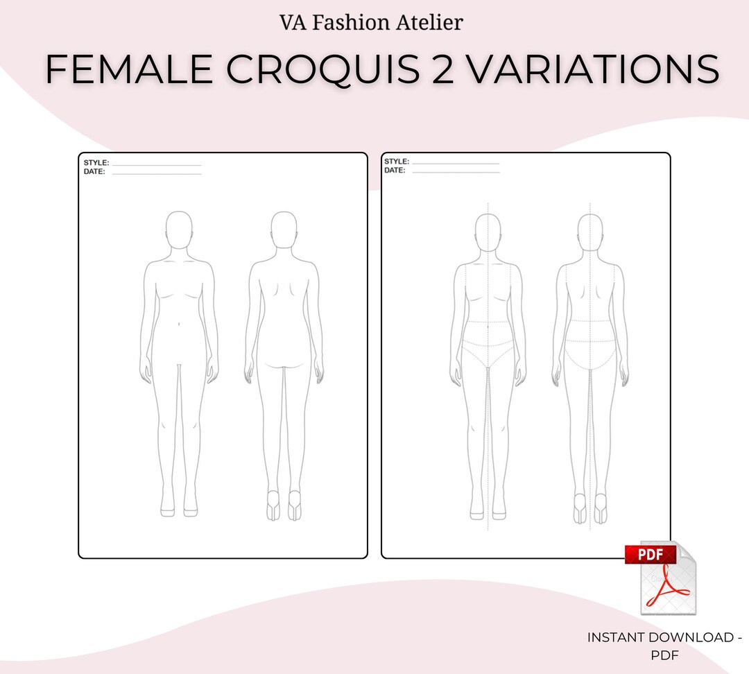 Female Croquis 2 Variations Fashion Designer's Sewing Illustrating ...
