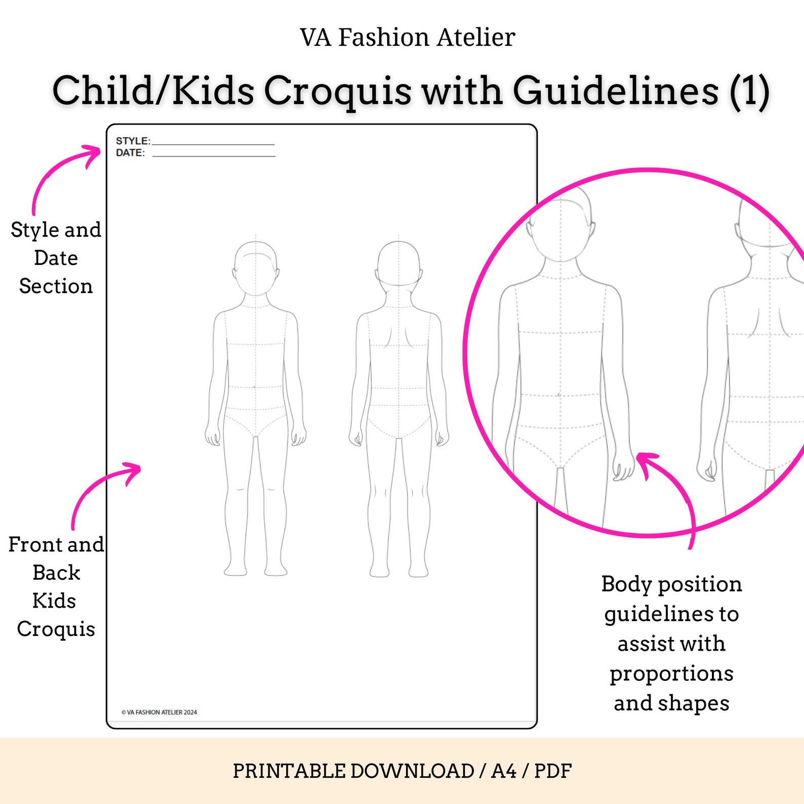 Kids Child Croquis 2 Variations Fashion Designer's Sewing Illustrating ...