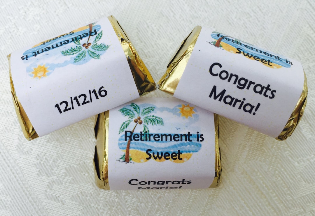 120 Personalized Woman Retirement Beach Theme Wrappers/labels/stickers ...
