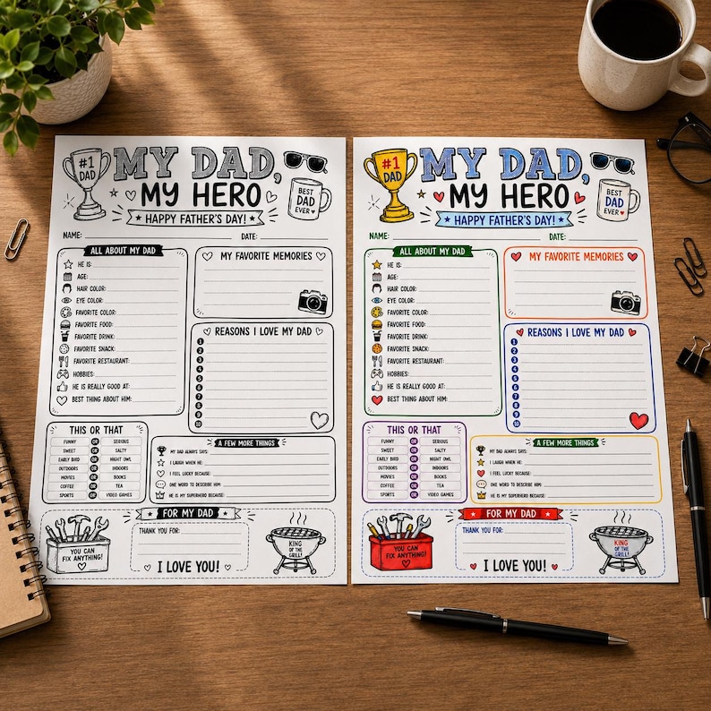 Father's Day Dad Questionnaire Printable, All About My Hero Worksheet ...
