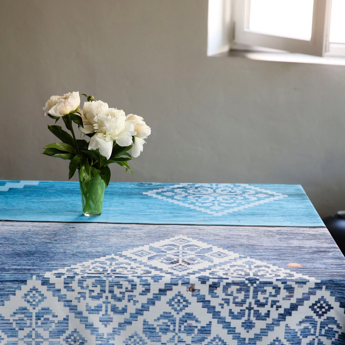 Table Cloth Rectangle Tablecloth Blue Tablecloth Rustic Table Cover ...