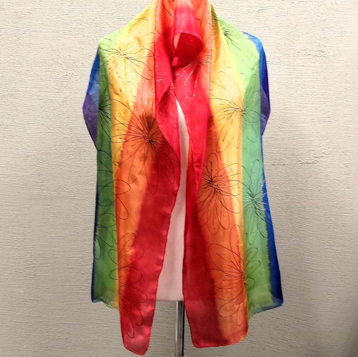 LGBTQ Rainbow Painting 73 Inch Silk Scarf , Soft Silk Scarf , LGBTQ ...