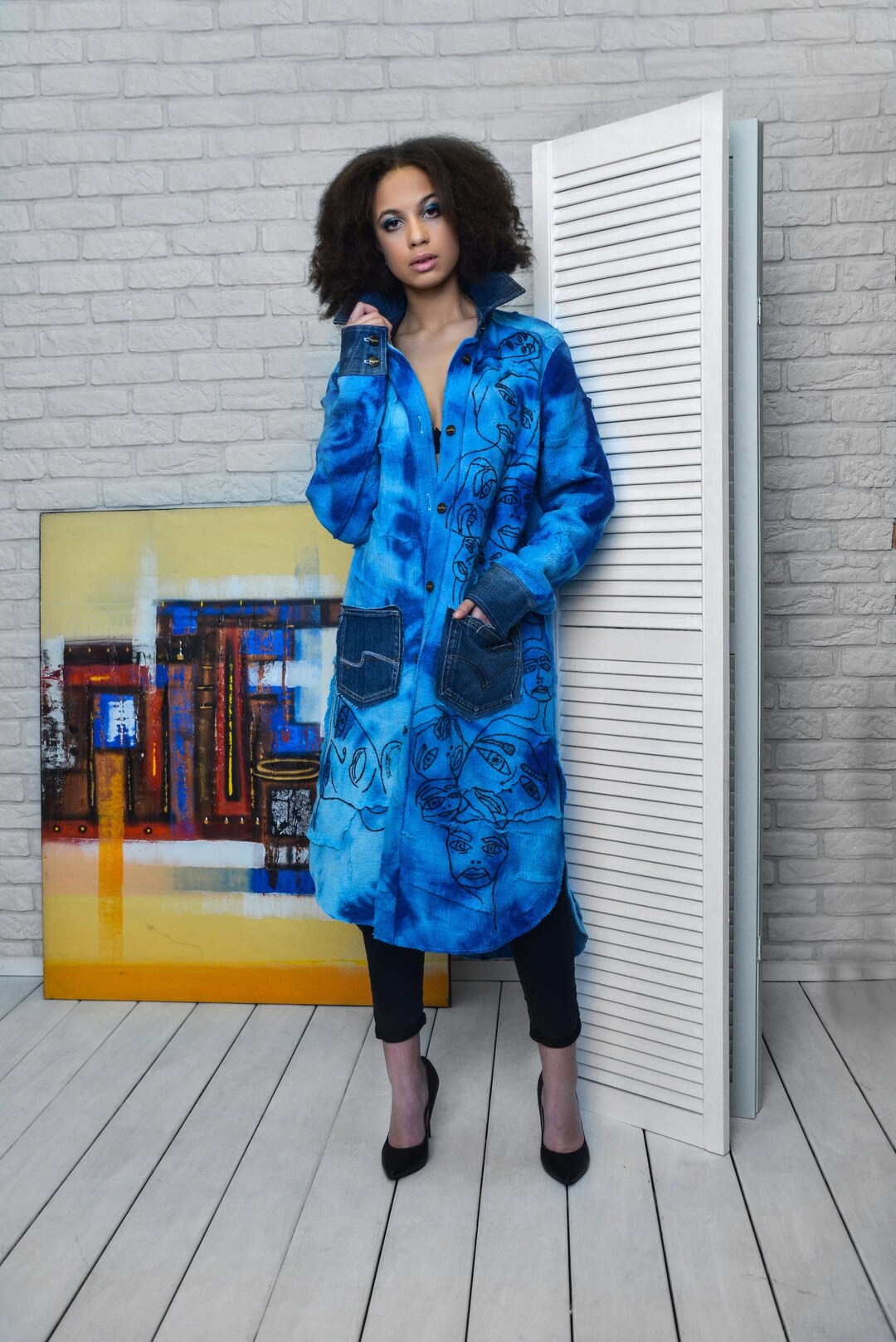 Felted Coat, Denim Coat, Wool Felt Coat, Long Denim Jacket, Custom ...