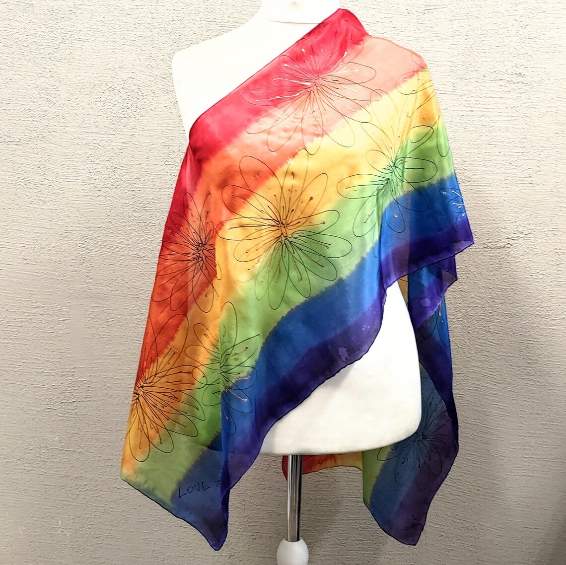 LGBTQ Rainbow Painting 73 Inch Silk Scarf , Soft Silk Scarf , LGBTQ ...