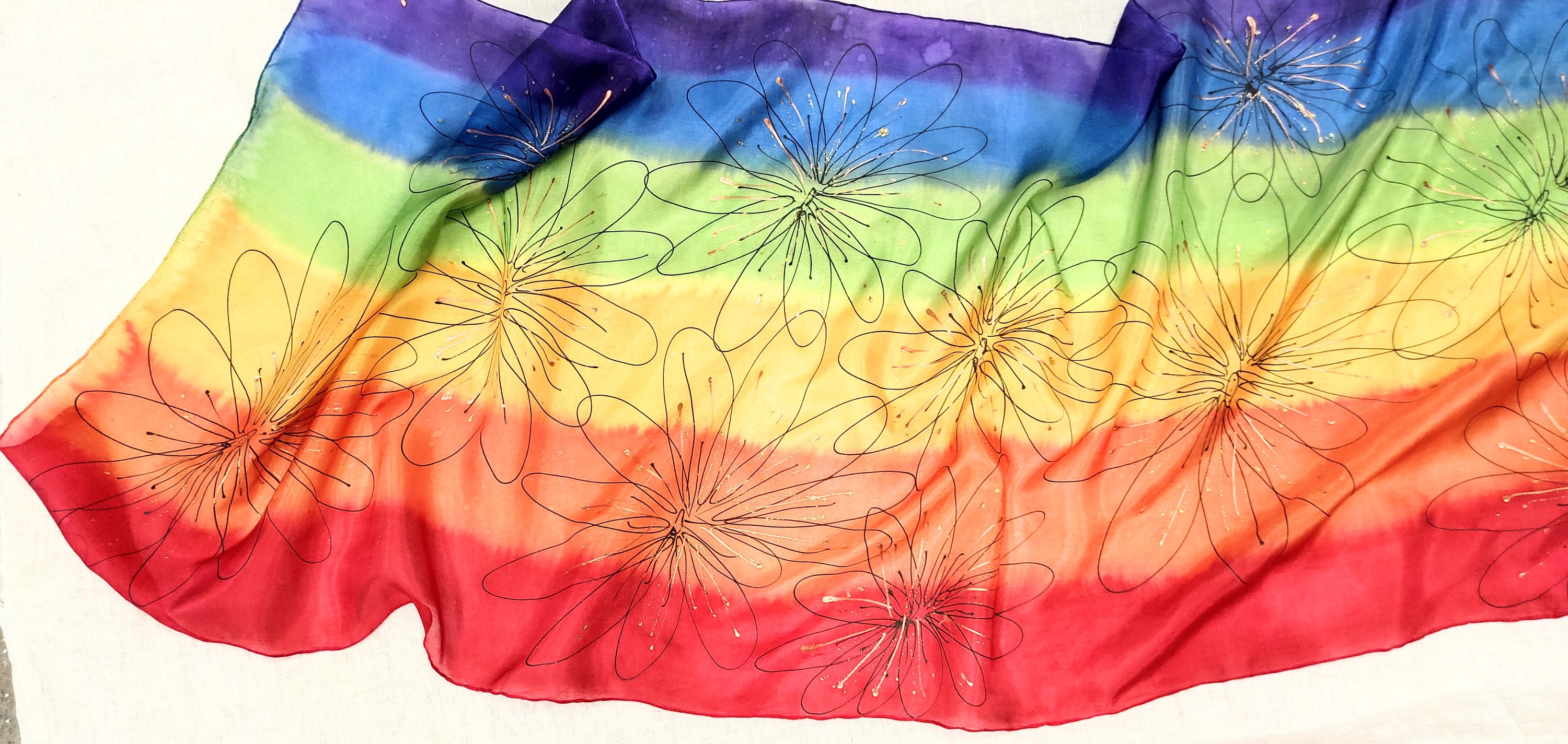 LGBTQ Rainbow Painting 73 Inch Silk Scarf , Soft Silk Scarf , LGBTQ ...