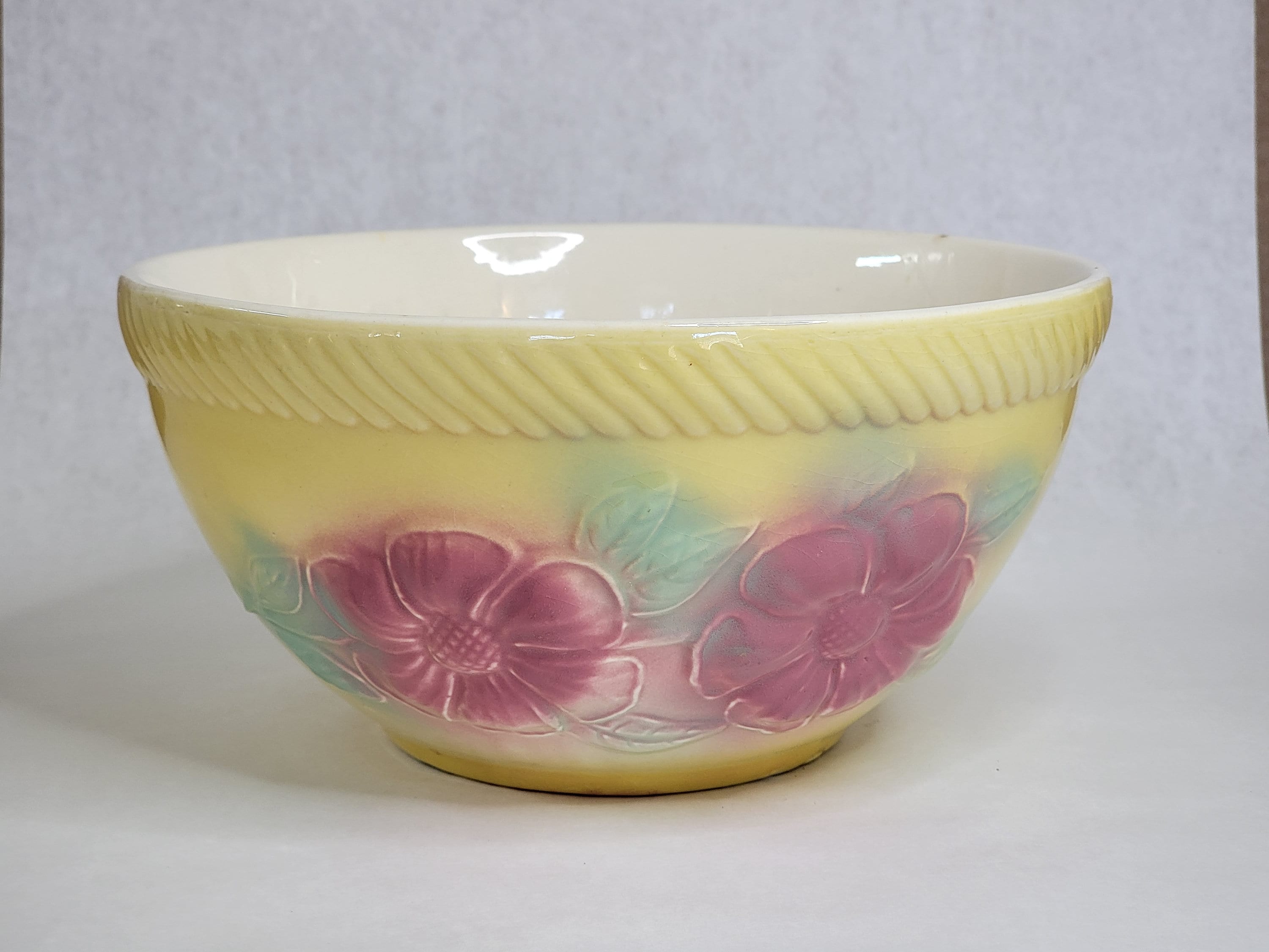 Vintage Hull Sunglow Yellow With Pink Flower Mixing Bowl - Etsy