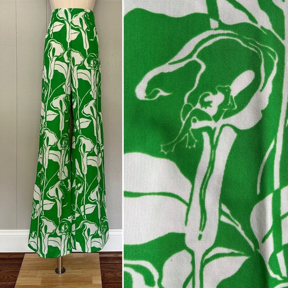 1970s julia montgomery Frog Tog green and white pants - Gem