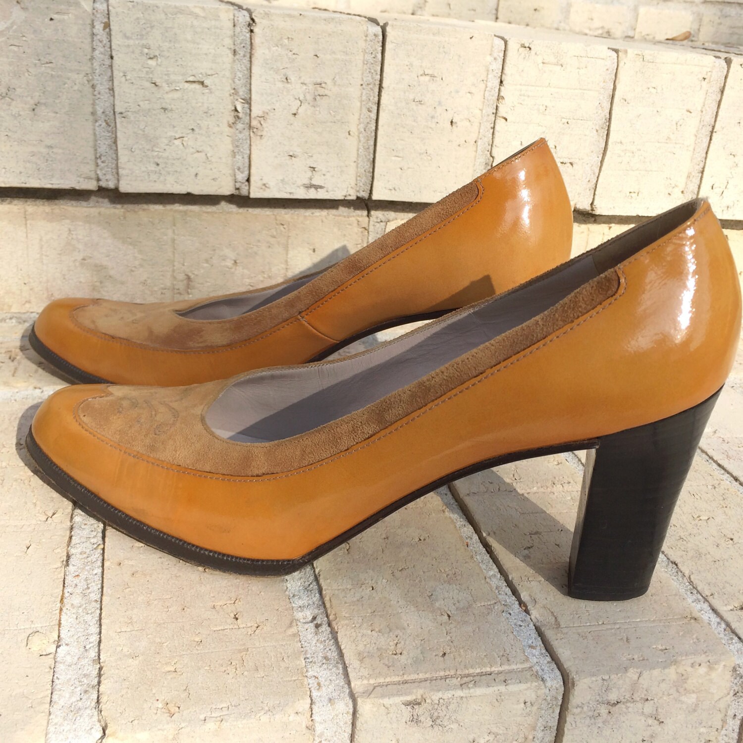Vintage Mustard Yellow Pumps Patent Leather and Suede 70s - Etsy
