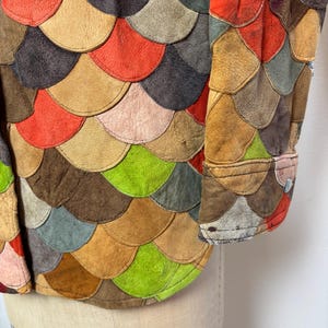 60s 70s Vintage Leather Fish Scale Jacket, Suede Scalloped Patchwork ...