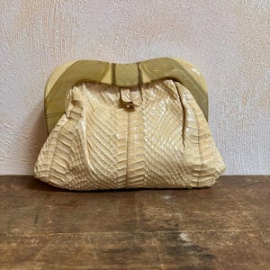 Vintage Artisan Pale Yellow Cream Snakeskin Clutch With Hand Painted ...