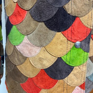 60s 70s Vintage Leather Fish Scale Jacket, Suede Scalloped Patchwork ...