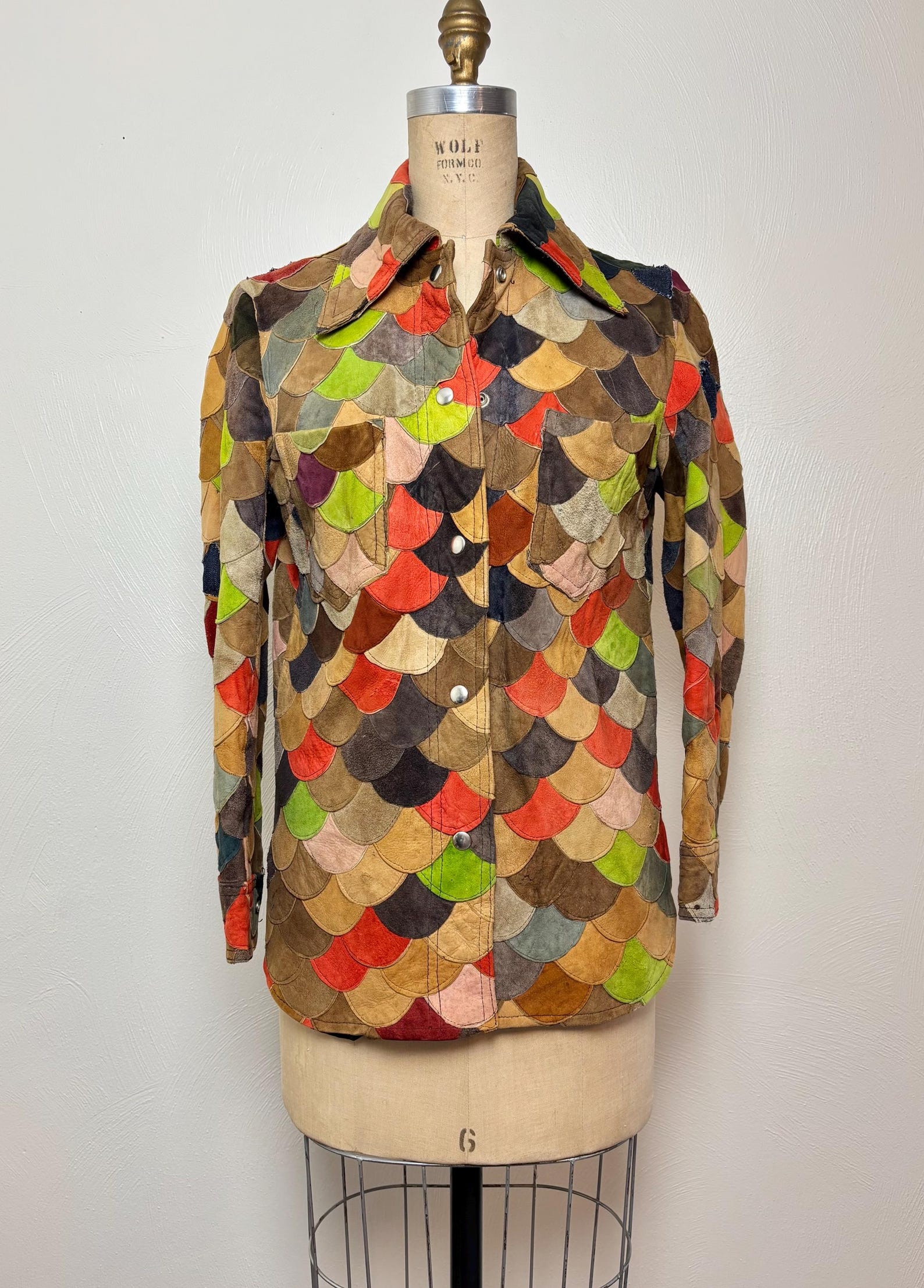 60s 70s Vintage Leather Fish Scale Jacket, Suede Scalloped Patchwork ...