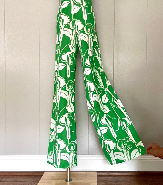 1970s julia montgomery Frog Tog green and white pants - Gem