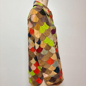 60s 70s Vintage Leather Fish Scale Jacket, Suede Scalloped Patchwork ...