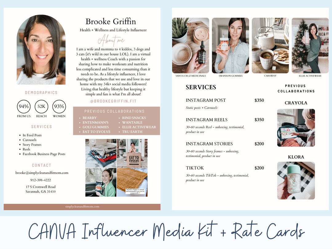 CANVA Influencer Media Kit + Rate Cards - Etsy