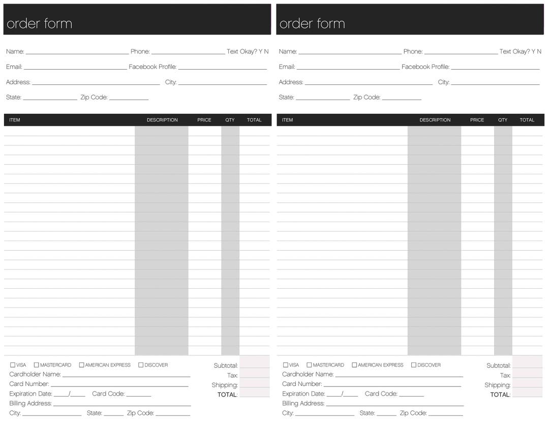 Order Form (digital File) - Etsy