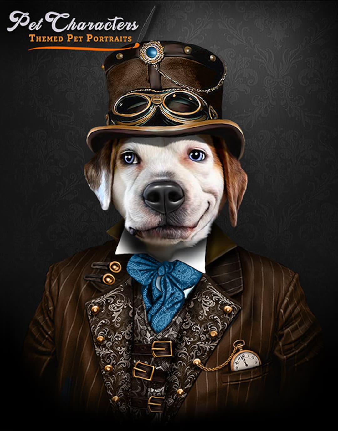Steam Punk Custom Pet Portrait , Steampunk Costume Pet Portrait, Dog ...