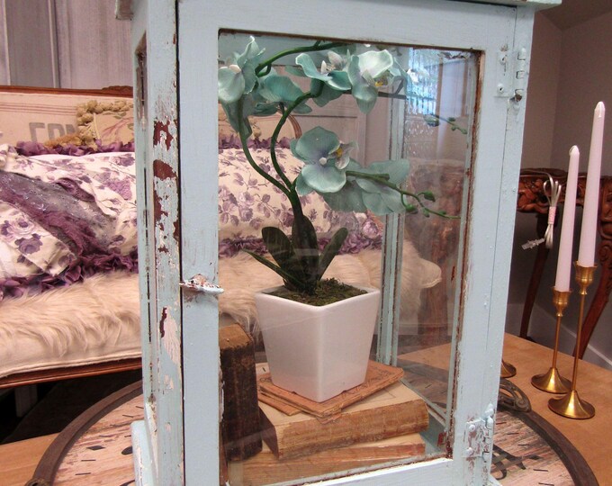 Handmade Soft Blue Display Case Wood and Glass Distressed Rustic Doll ...