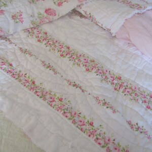 Versatile Pink Lace Rose Quilted Throw With Pink Cotton Panels, Shabby ...