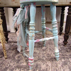Vintage Style Wood Stool Painted Blue With Layers Under Tones ...