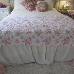 Versatile Pink Lace Rose Quilted Throw With Pink Cotton Panels, Shabby ...