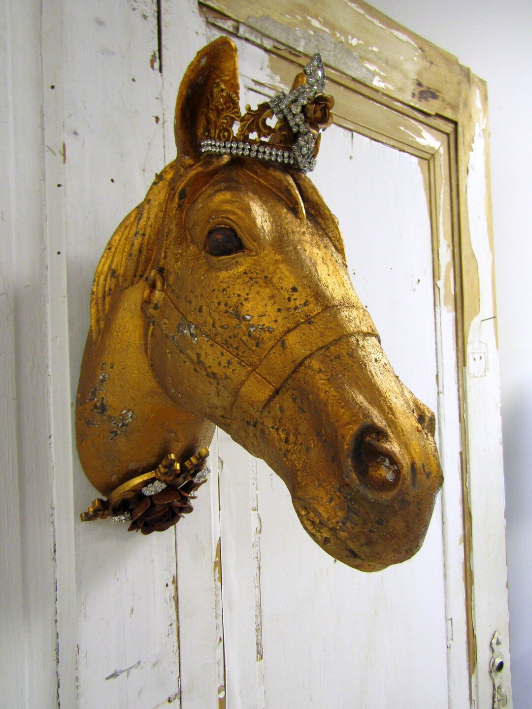 Horse Head Wall Mount Decorated and Crown Distressed Painted Aged ...