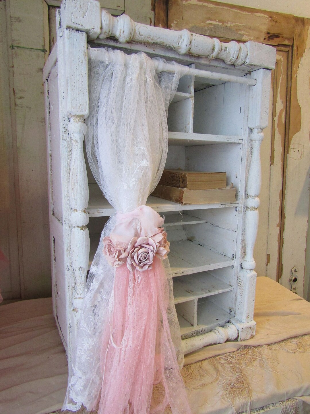 Antique White Wood and Lace Divided Crate Cubbies, French Farmhouse ...