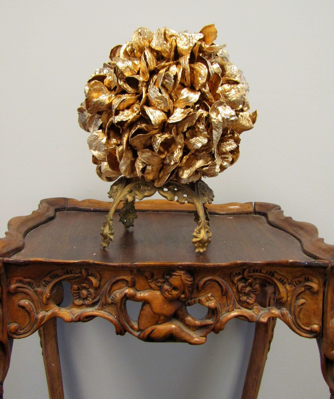 Golden Sea Shell Sculpture for Table or to Hang, Hand Painted Oyster ...