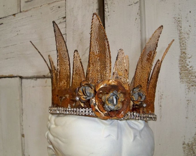 Rusty Gold Metal Crown Distressed Roses Rhinestones French - Etsy