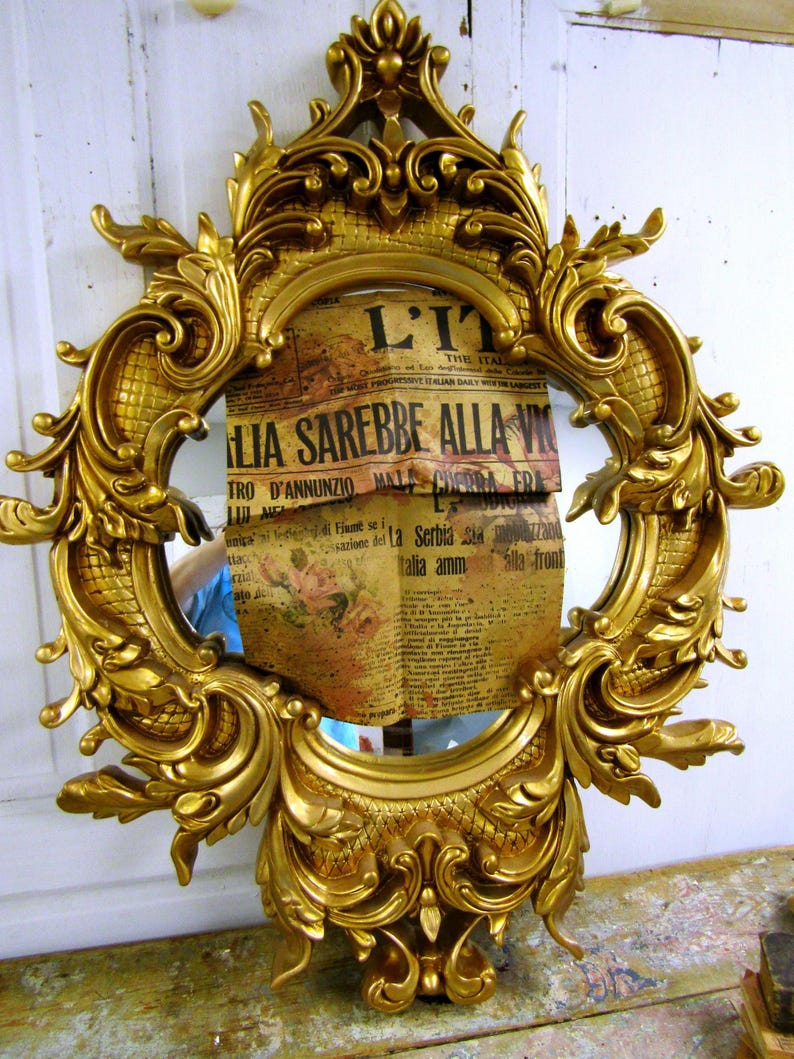 Large Vintage Gold Baroque Framed Mirror MCM, 41" by 32" With New ...
