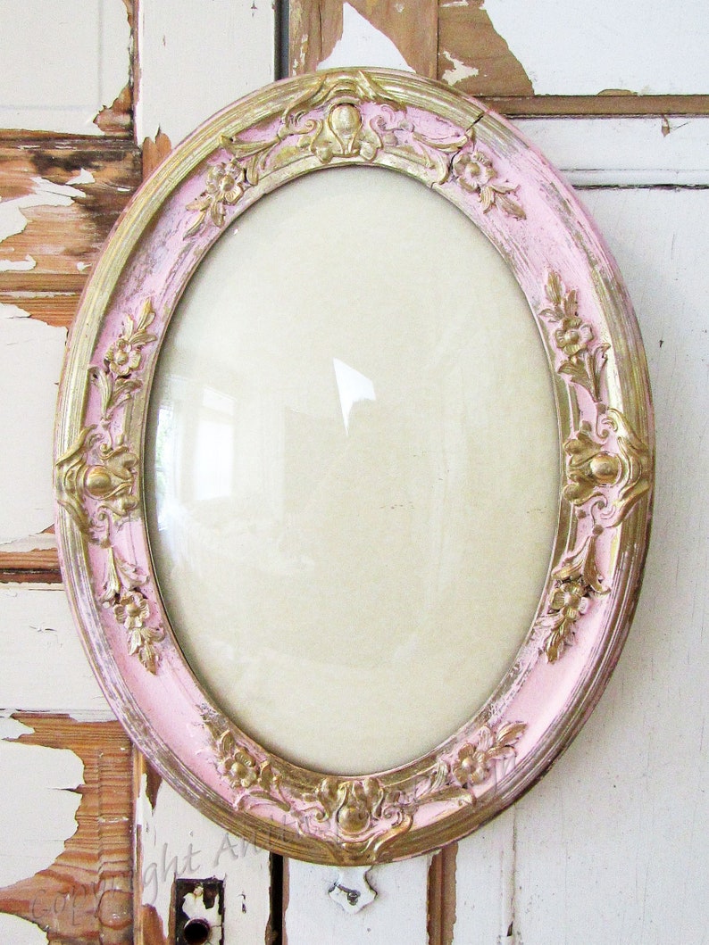 Large ornate pink and gold picture frame with bubble glass | Etsy