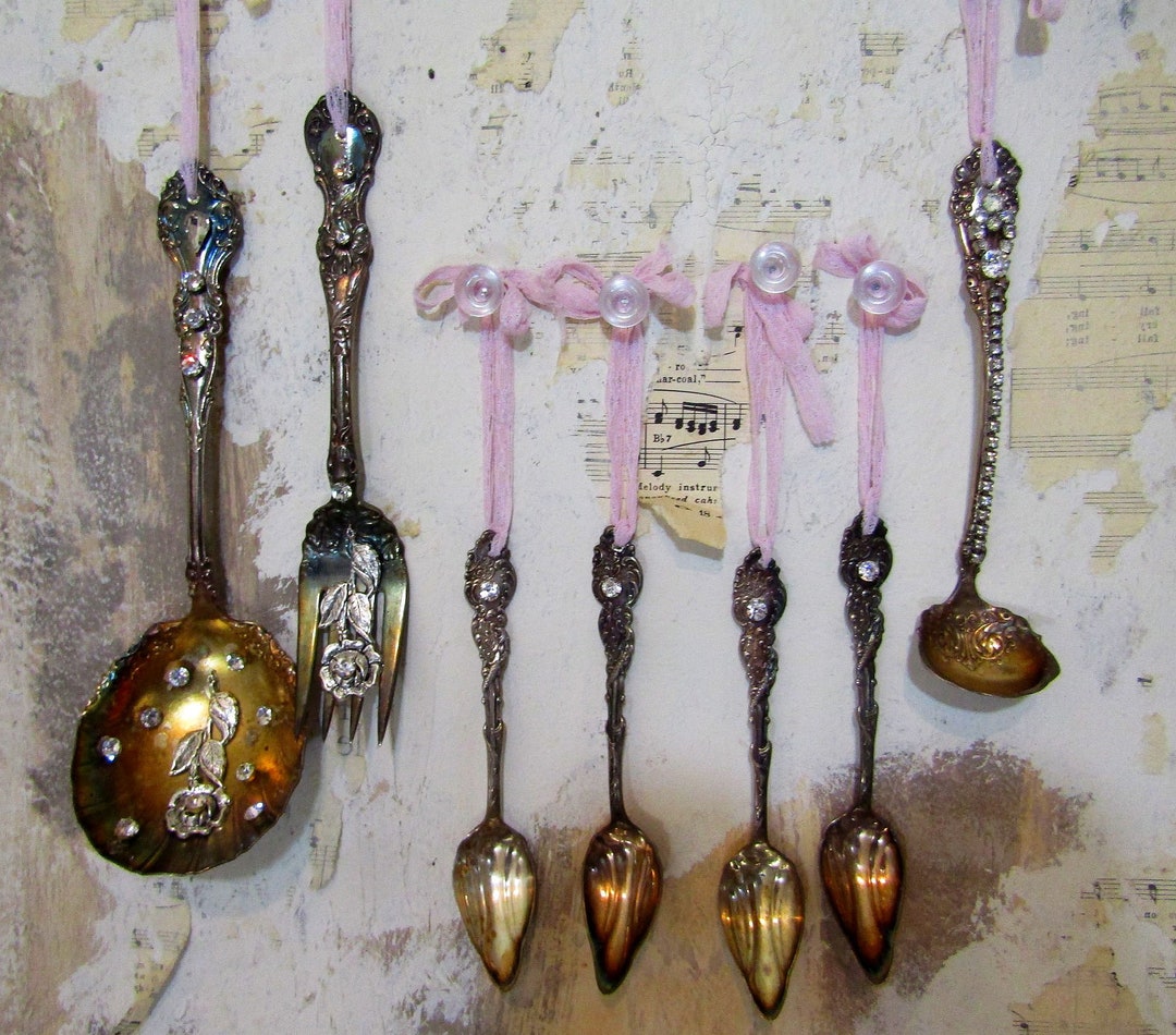 Rhinestone Jeweled Silverplate Flatware Collection, Ornate Spoons and ...