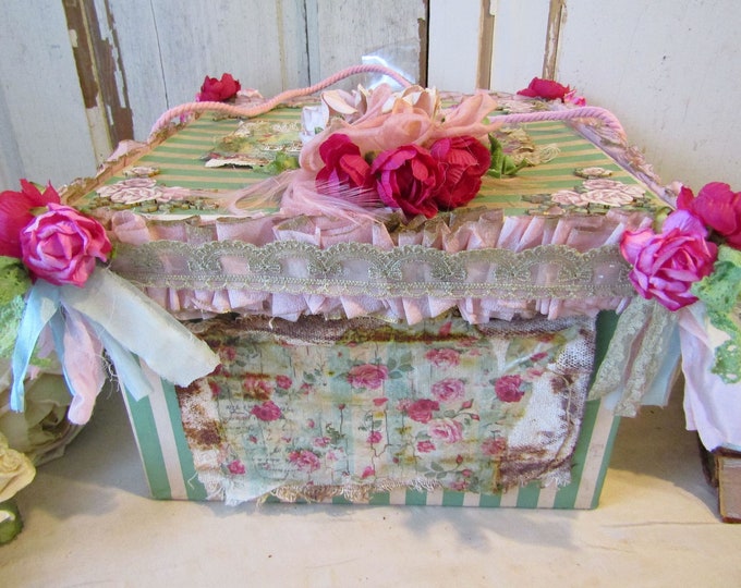 Elaborate Vintage Striped Hat Box, Collectible Beautiful Spring Garden ...