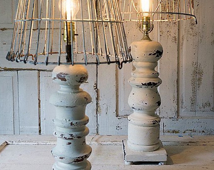 Wooden Baluster Table Lamp Rustic Farmhouse Distressed Wood Base W ...