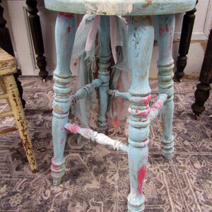 Vintage Style Wood Stool Painted Blue With Layers Under Tones ...