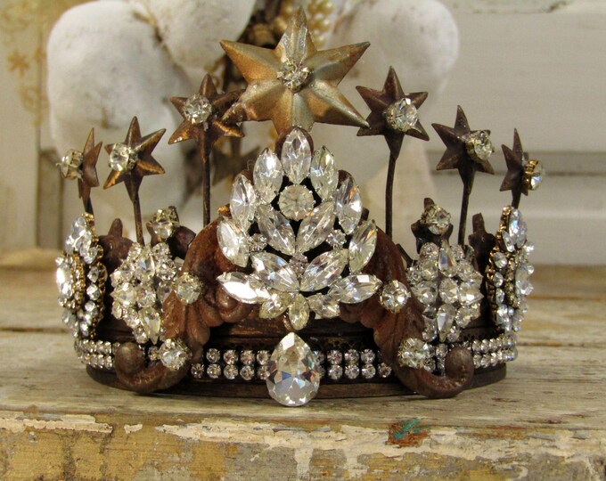 French Santos Tiara Metal Crown Vintage Rhinestone Jewel Embellished ...