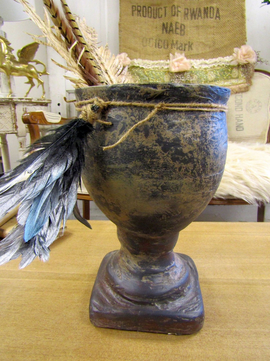 Matte Sheen Clay Plaster Pottery Vessel, Dark Gray Beige Dirt Washed ...