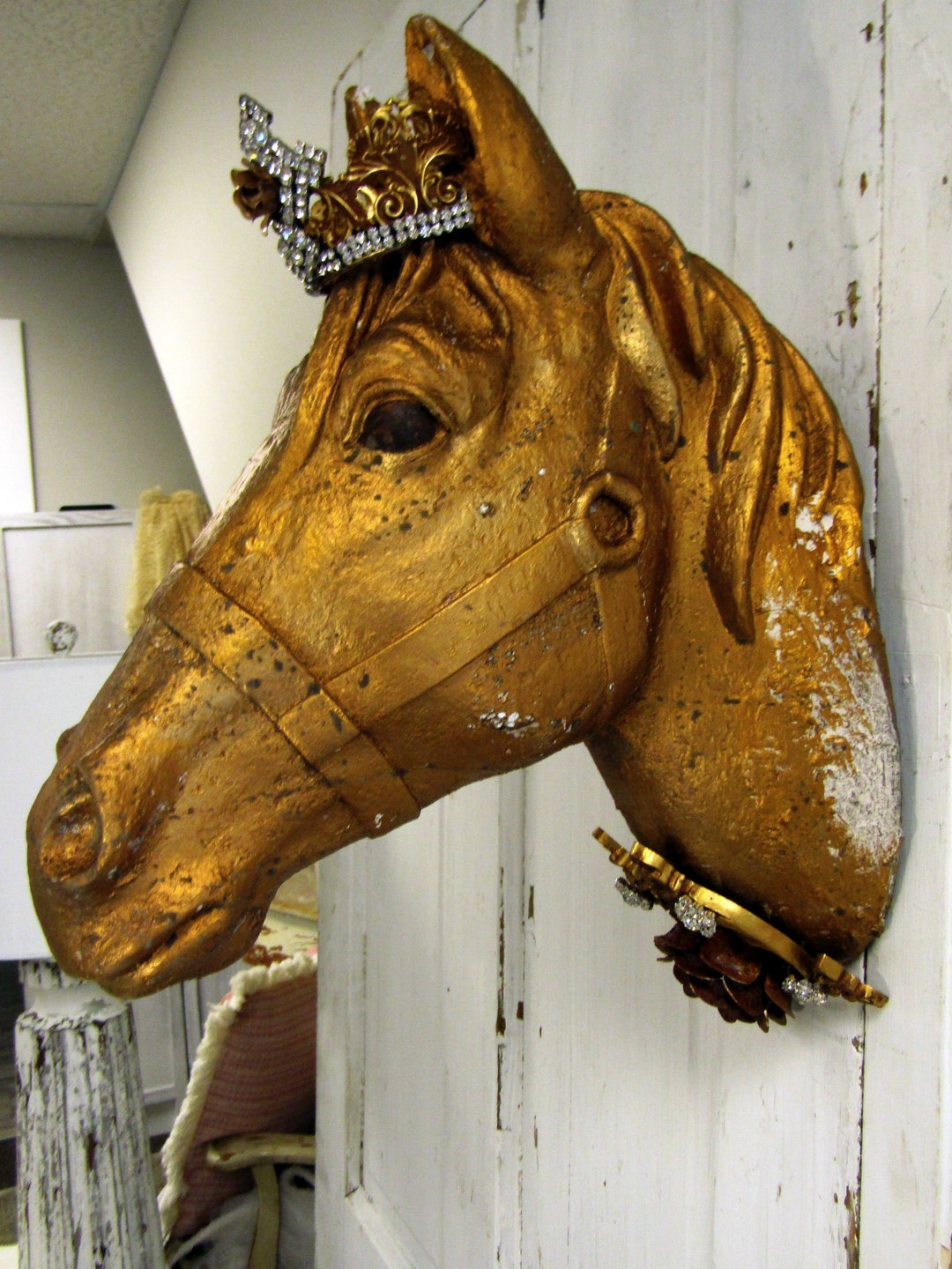 Horse Head Wall Mount Decorated and Crown Distressed Painted Aged ...