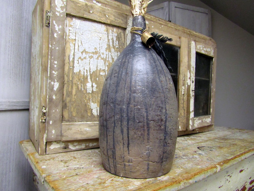 Matte Sheen Narrow Neck Pottery Vase, Dark Gray Zinc and Beige Plaster ...