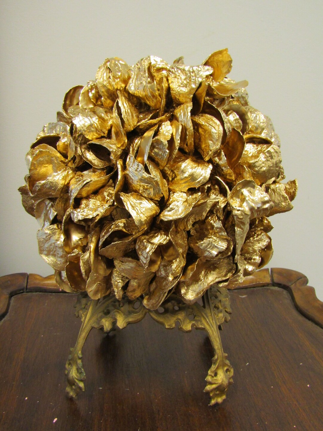 Golden Sea Shell Sculpture for Table or to Hang, Hand Painted Oyster ...
