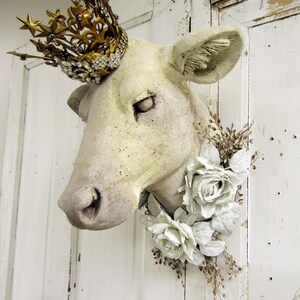 Farmhouse Faux Cow Head Wall Mount, Gray, Ecru, White Crowned Heifer ...
