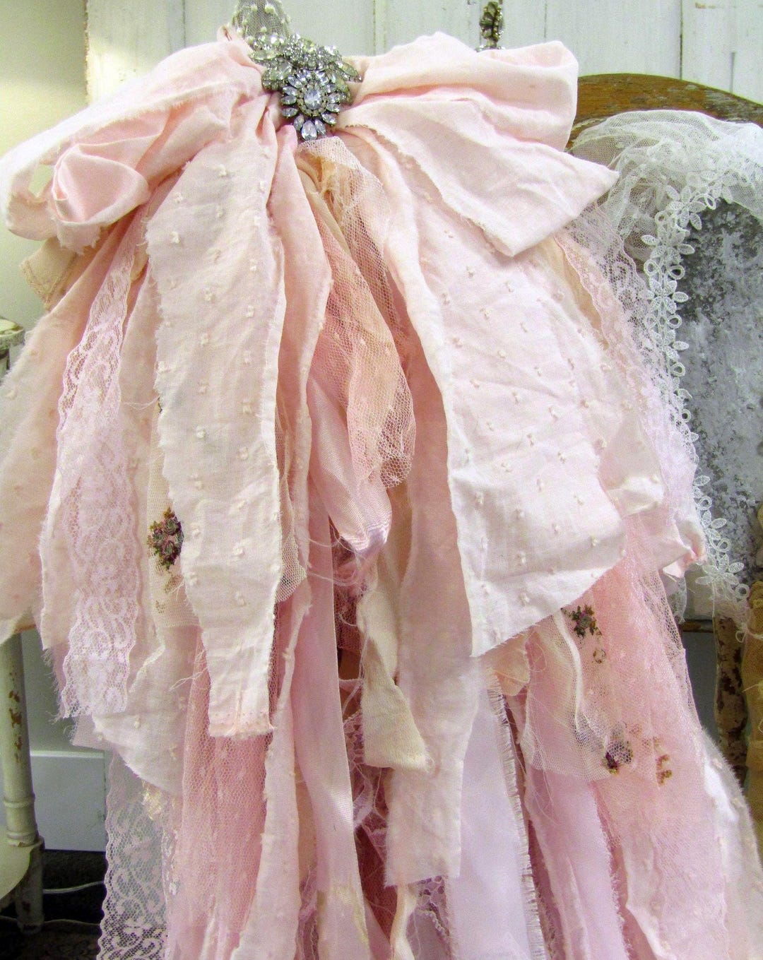 Large Pink Rag Bow Wall Decor, Handmade Shabby Cottage Bow for Home ...