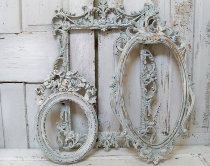 Shabby Chic Soft Blue Frame Grouping Set Distressed With White and ...