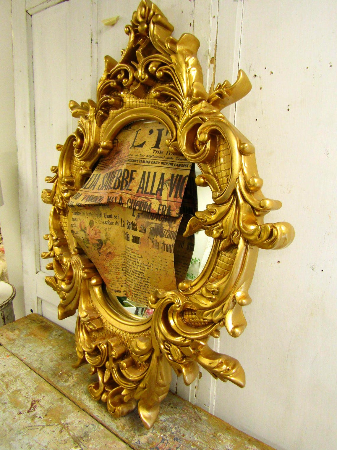 Large Vintage Gold Baroque Framed Mirror MCM, 41" by 32" With New ...