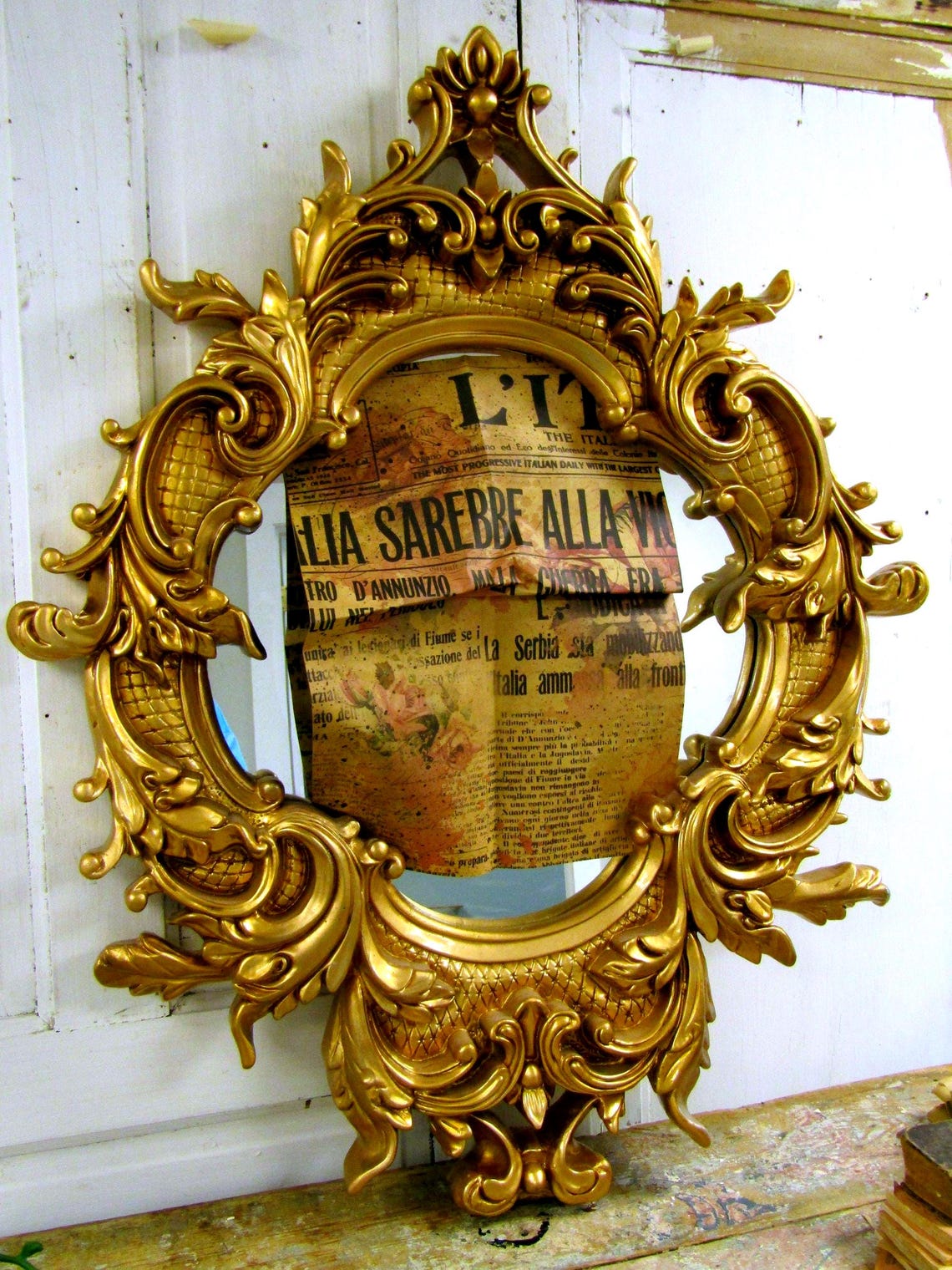Large Vintage Gold Baroque Framed Mirror MCM, 41" by 32" With New ...