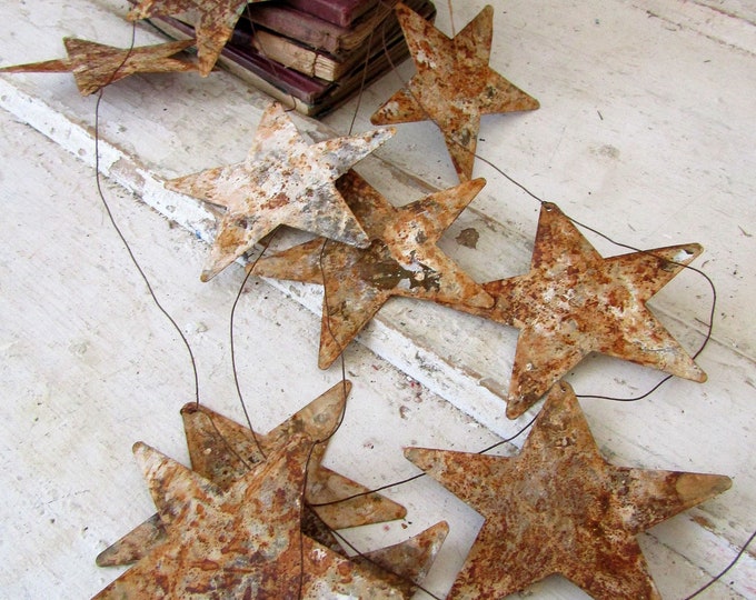 Large Rusty Stars Garland Rustic Farmhouse Home Decor Accent, Indoor ...