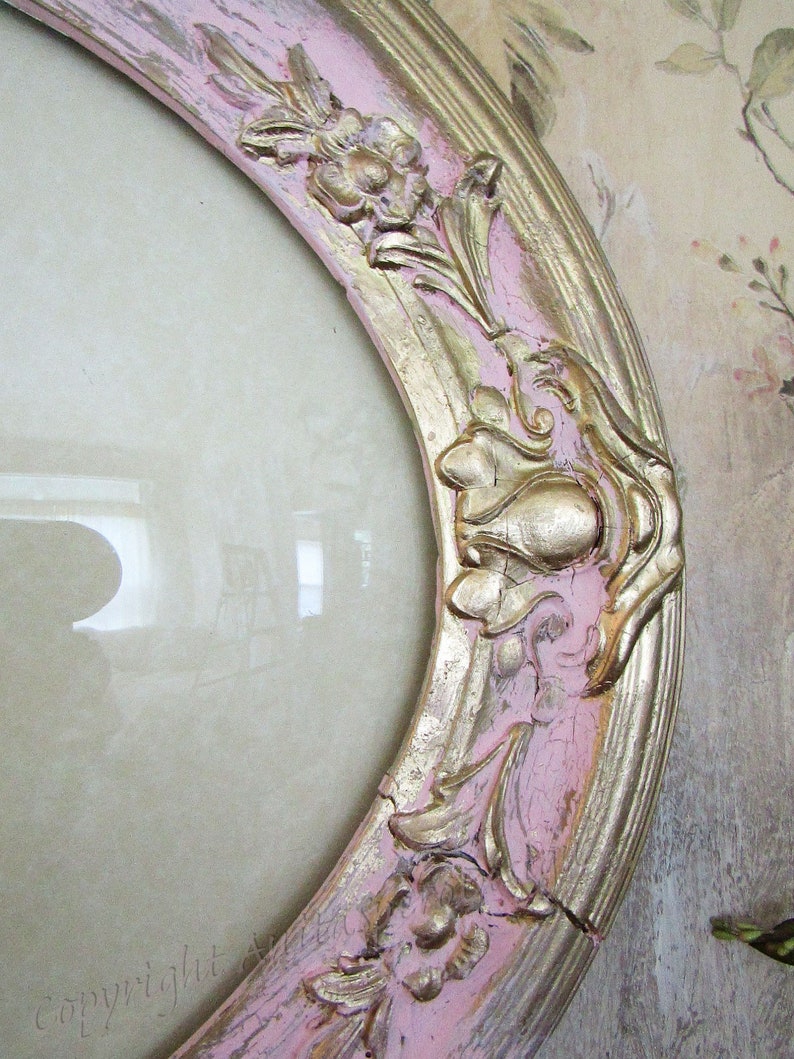 Large ornate pink and gold picture frame with bubble glass | Etsy
